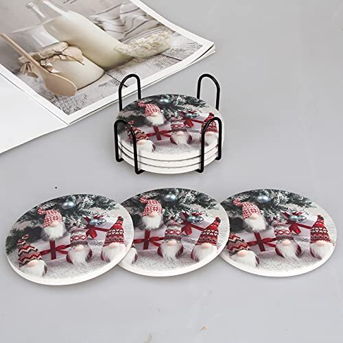 6 Pcs Ceramic Christmas Coasters Absorbent Coasters Drink Coasters With ...