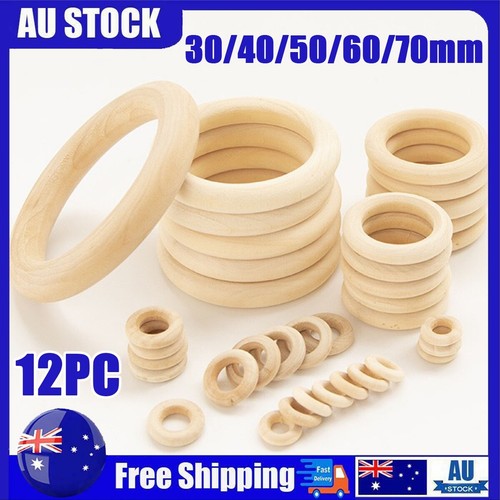 12X Newborn Natural Round Wood Ring Wooden Toy DIY kids Gift jewelry ...
