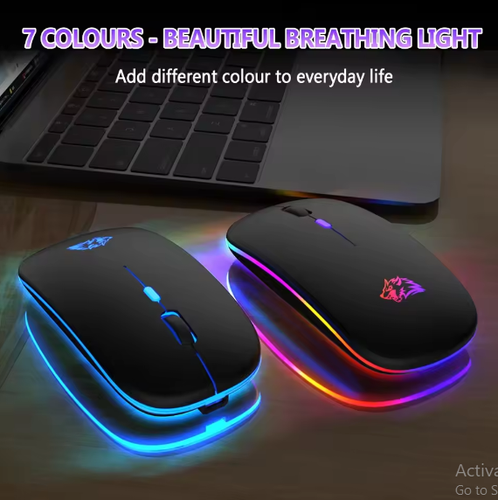 Black RGB Wireless Mouse 2.4GHz Optical Rechargeable Cordless Mice For ...