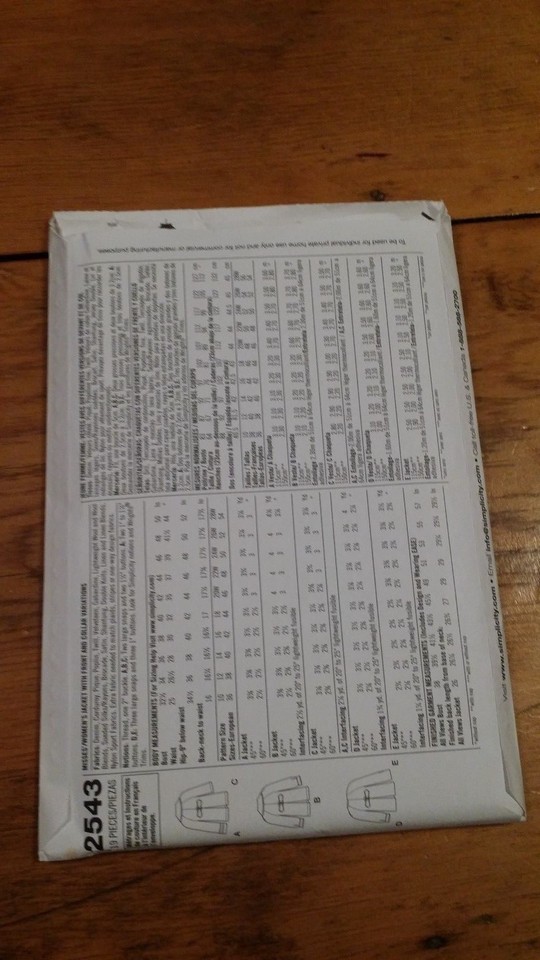 SIMPLICITY LADIES SHORT COAT PATTERN 2543 SIZE 20-28 FREE SHIPPING | eBay