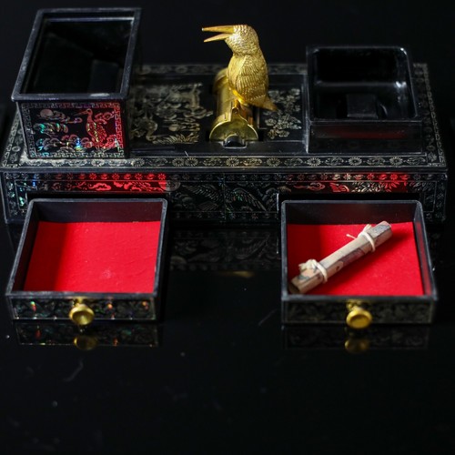 Vintage Black Cigarette Box with Mechanical Bird Mechanism and Ashtray ...