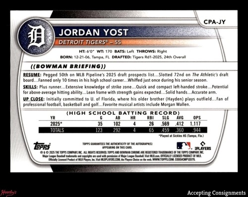 2025 Bowman Chrome Draft Orange Wave Refractor Jordan Yost 1st Rookie ...