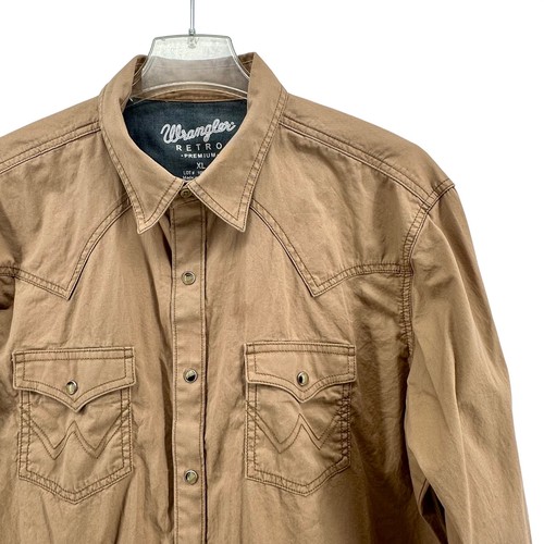 Wrangler Retro Premium Mens Long Sleeve Western Pearl Snaps Shirt Tan ...