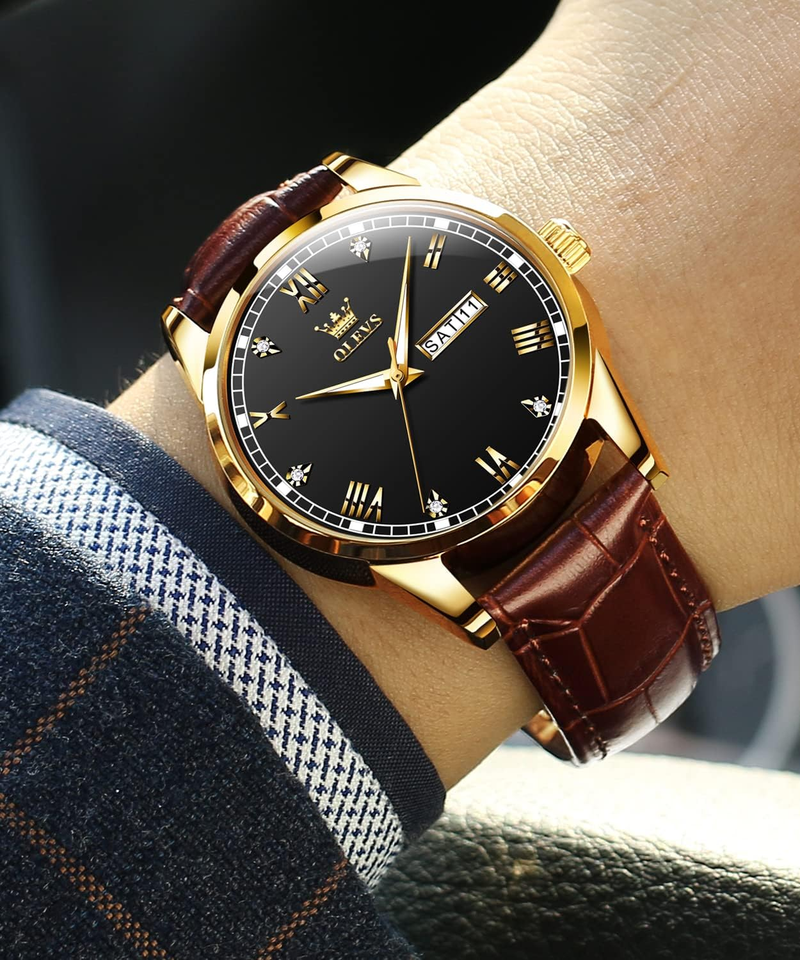 Amazon Watches,Brown Leather Watch for Men,Men Day Date Watch,Men'S ...