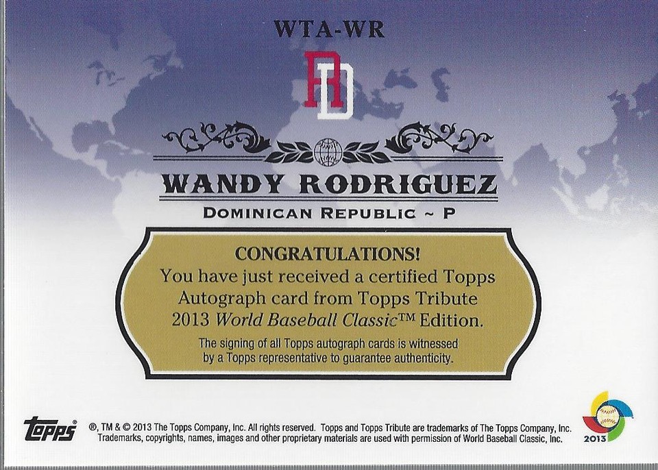 2013 Topps Tribute WBC Autographs #WR Wandy Rodriguez Auto - NM-MT | eBay