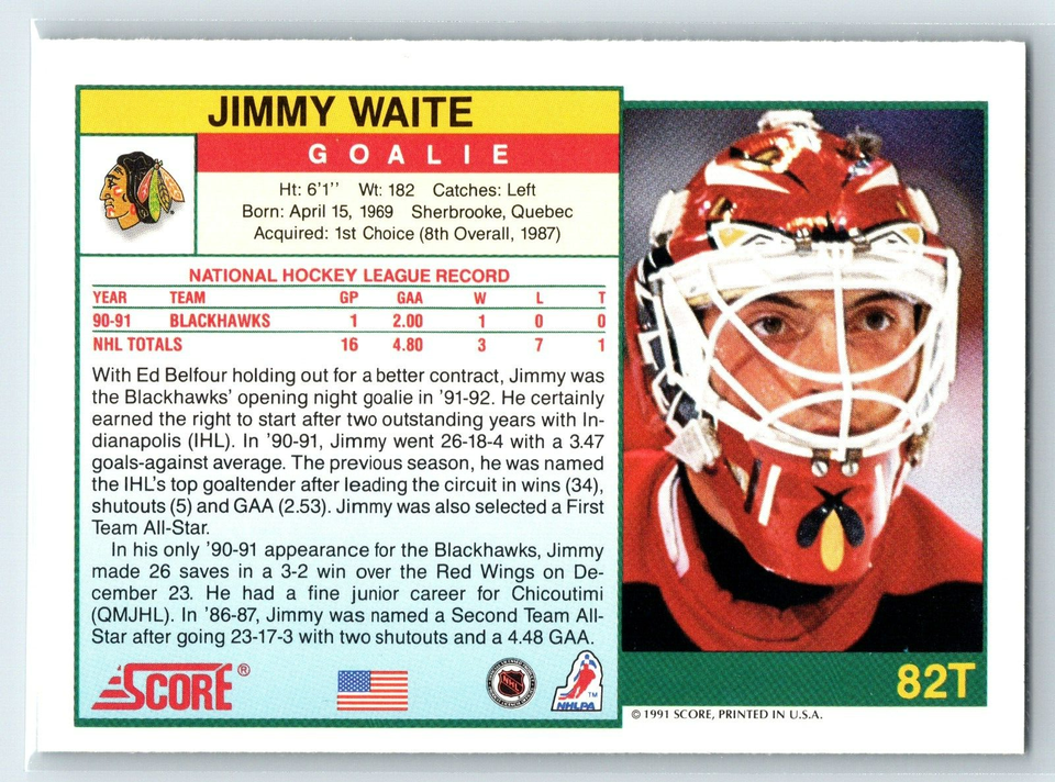 Jimmy Waite 1991 Score NHL Rookie and Traded #82T | eBay