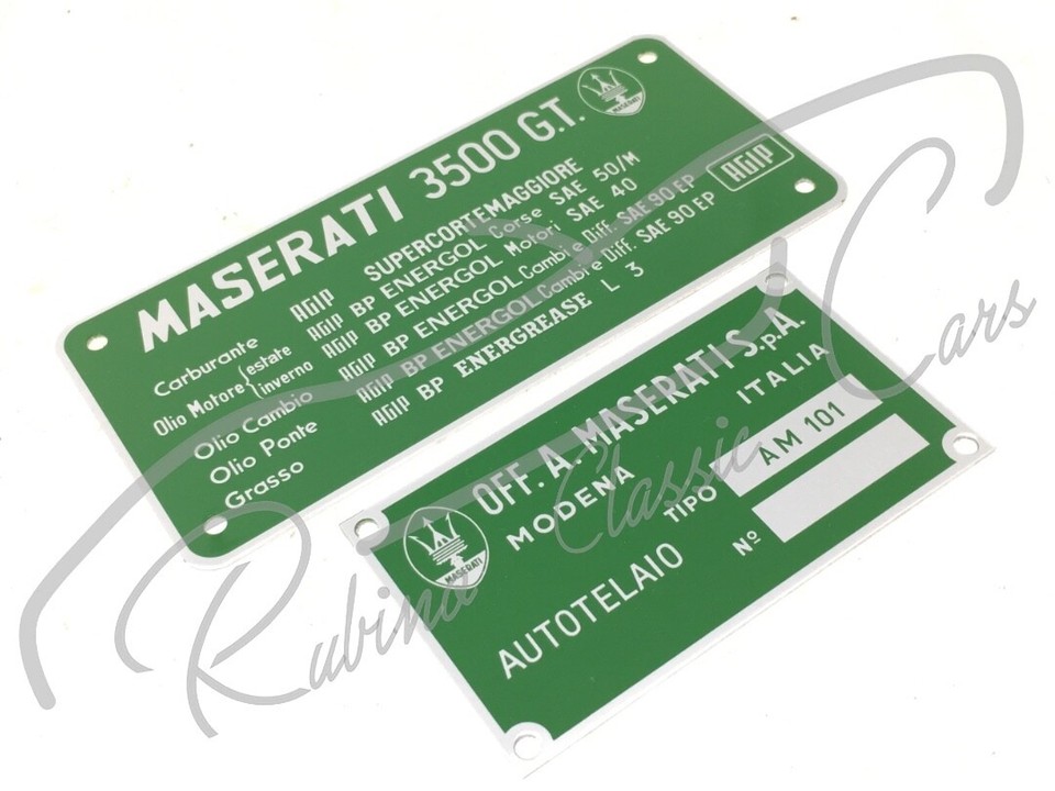 MASERATI 3500 GT GTI engine compartment plates - frame number - oil ...