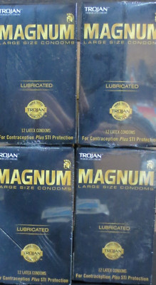 Trojan Magnum Large Size Lubricated Condoms -4 BOXES - 12 Ct ea (48ct ...