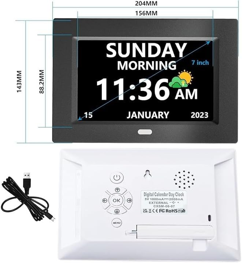 7 Inch Digital Clock with Day and Date for Elderly Alzheimer'S Clock ...