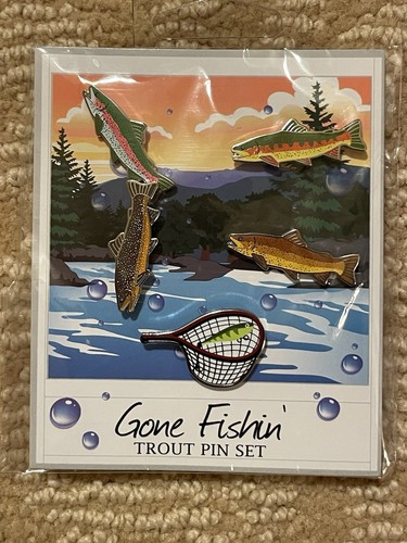 Gone Fishing’ Trout Pin Set of 5 Gold Plated Enamel Fly Fish Pins | eBay