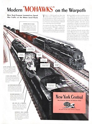 1944 New York Central Railroad Vintage Print Ad WWII Modern Mohawks On ...
