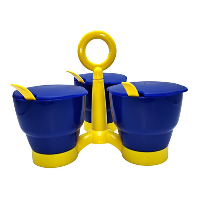 Tupperware 3-Condiment Caddy Blue Yellow with Spoons and Lids NOS | eBay