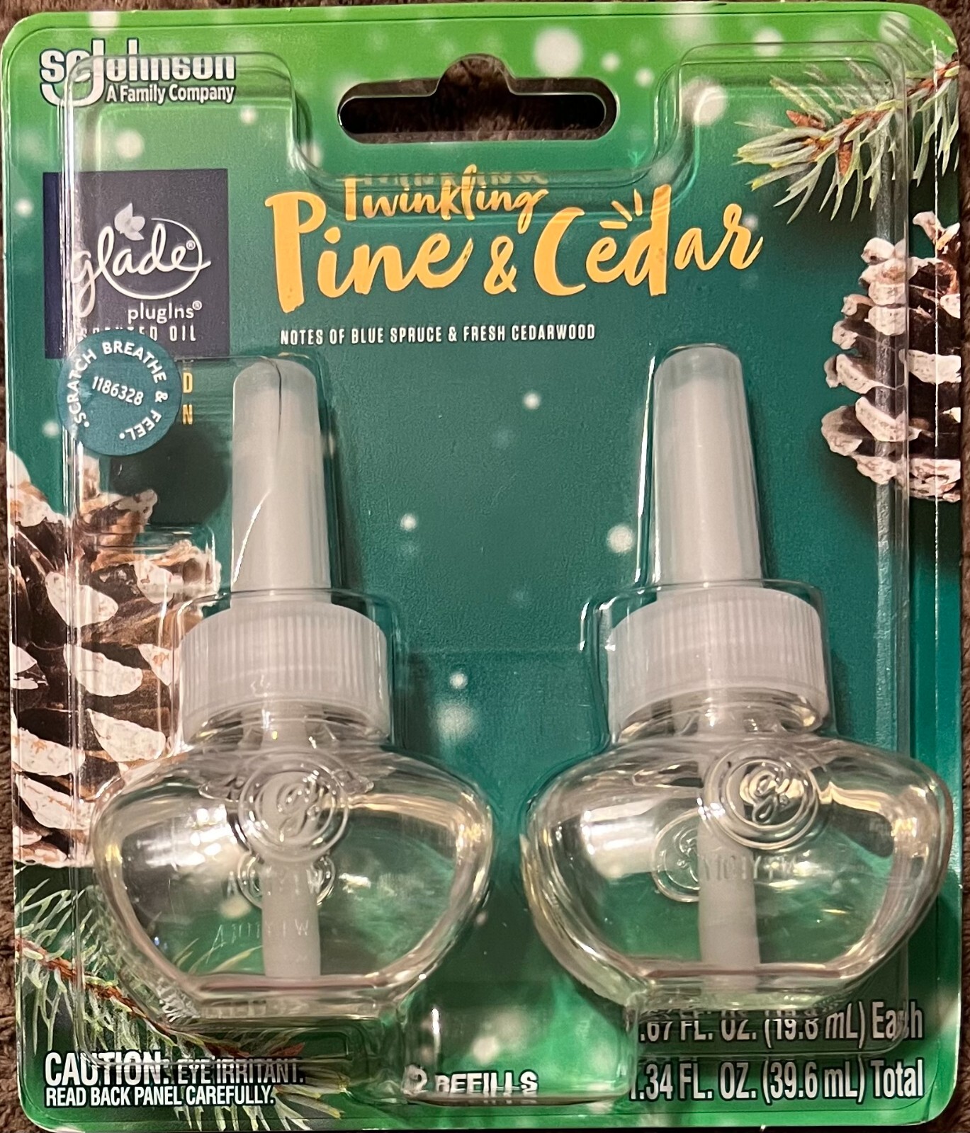 2 Pack Glade Plugins Scented Oil Refill - Twinkling Pine & Cedar - 2 ...