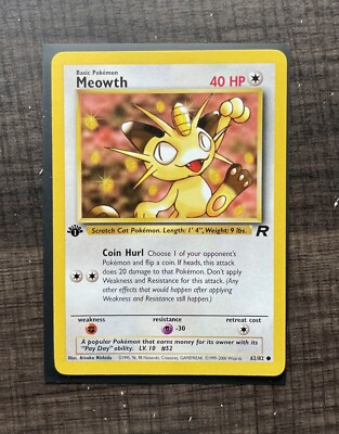 Pokémon TCG - 1st Edition Meowth 62/82 - Uncommon Rare - Team Rocket ...