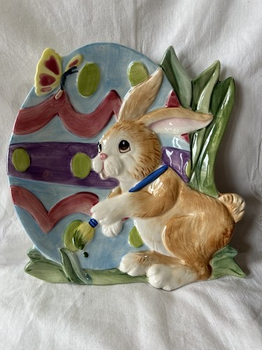 Fitz & and Floyd Easter Canape Plate Dish Bunny Painting Eggs Rabbit ...