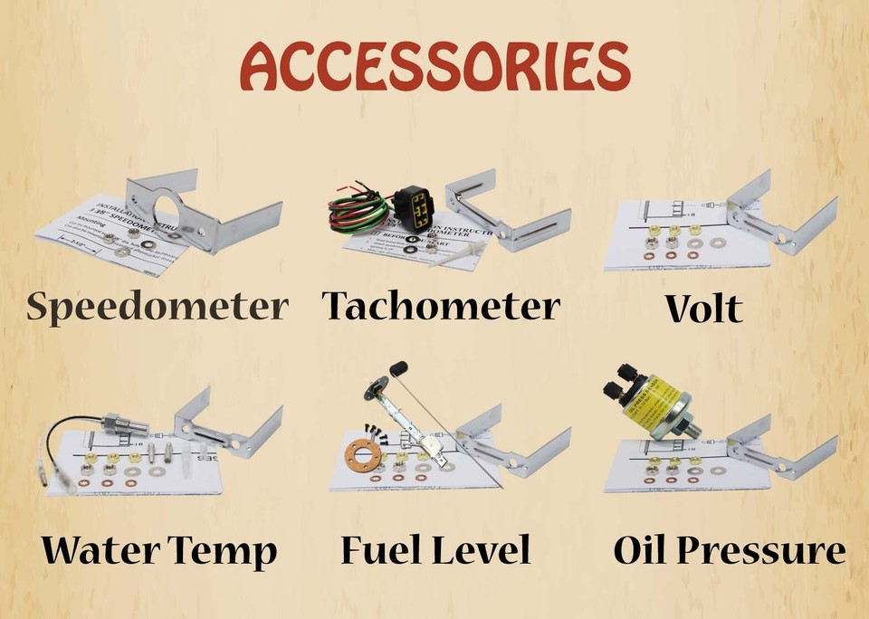 MOTOR METER RACING Classic Red 6 Gauge Set Mechanical Speedometer MPH ...