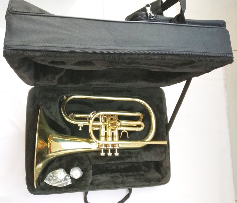 Funion Marching Mellophone Horn Set F Key Gold Lacquer Brass Body Case ...