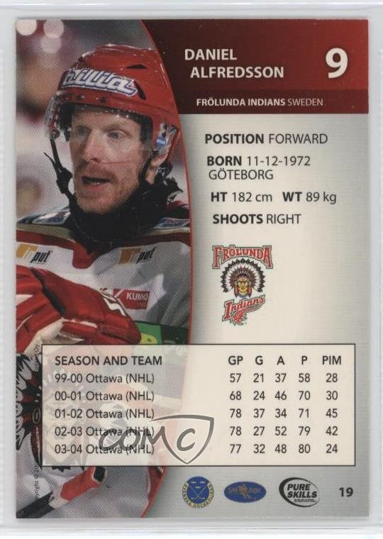 2004-05 Card Cabinet SHL Elitset Pure Skills Daniel Alfredsson #19 HOF ...