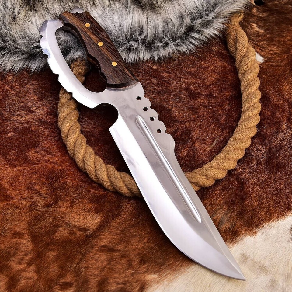 Custom Handmade D2 Tool Steel Heavy Duty Double Edge Blade Bowie Knife ...