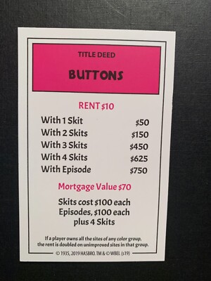 Monopoly Animaniacs BUTTONS Title Deed Card 2019 GAME REPLACEMENT | eBay