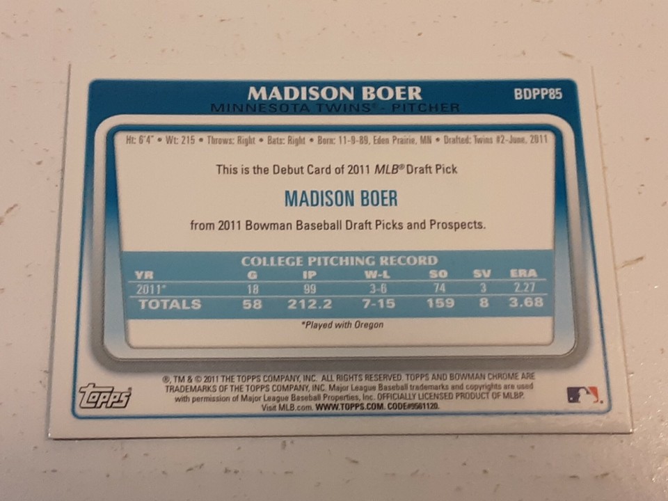 Madison Boer Minnesota Twins 2011 Bowman Chrome Autograph Card #BDPP85 ...