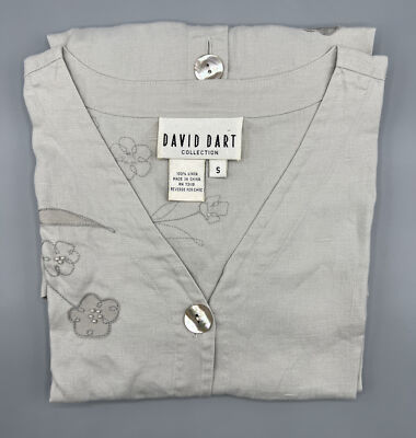 David Dart Collection Sz S Gray Linen Long Sleeve Embroidered Tunic ...