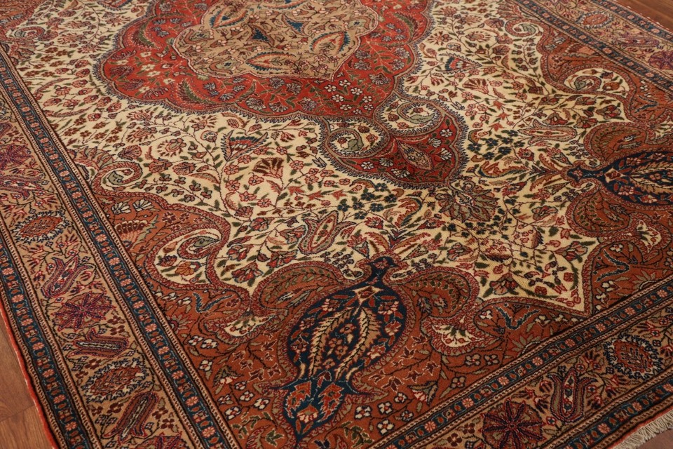 Vintage Ivory/ Rust Handmade Floral Anatolian Turkish Living Room Area ...