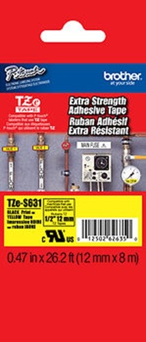Brother TZeS631 1/2" Black on Yellow Extra Strength Tape for PT2030, PT ...