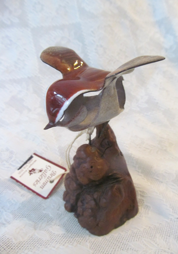 Norman BRUMM Flying Chipping Sparrow Sculpture Enamel Copper Burl Wood ...