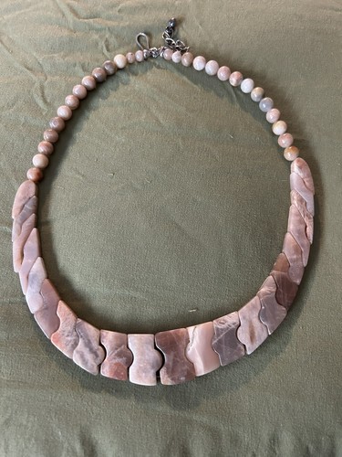 Vintage Mexican Hand Carved Stone Beige Brown Aztec Mayan Necklace 18 ...