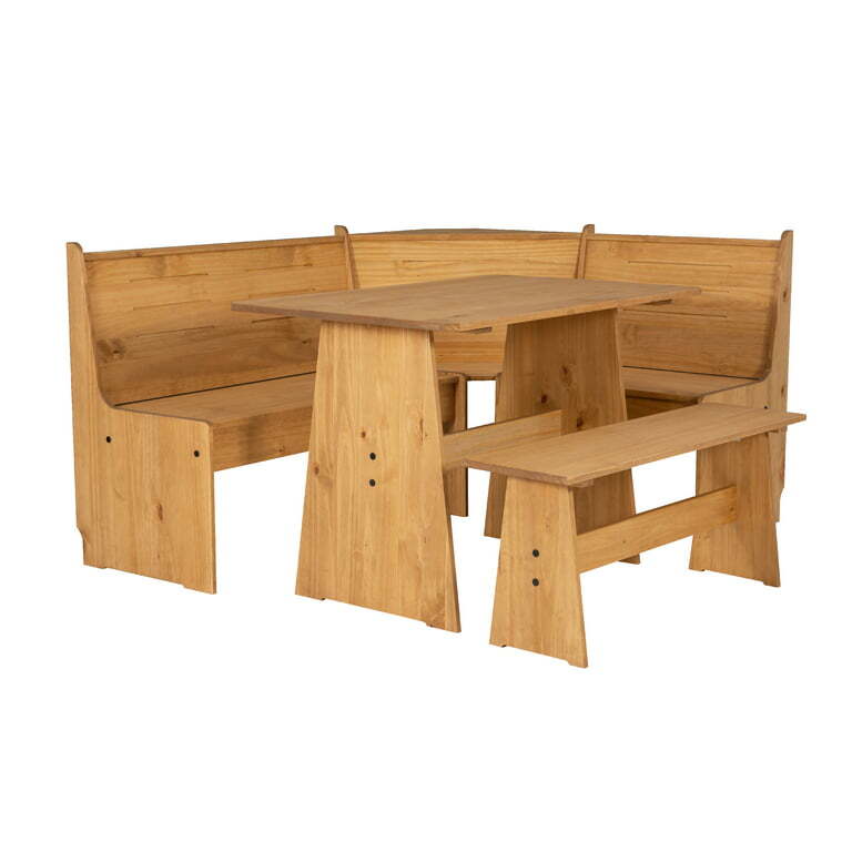 3 pc Pine Wood Breakfast Nook Kitchen Dining Set Corner Booth Bench ...
