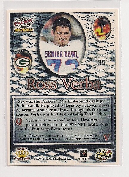97 ROSS VERBA INIVINCIBLE SMASHMOUTH #35 ROOKIE IOWA HAWKEYES GREEN BAY ...