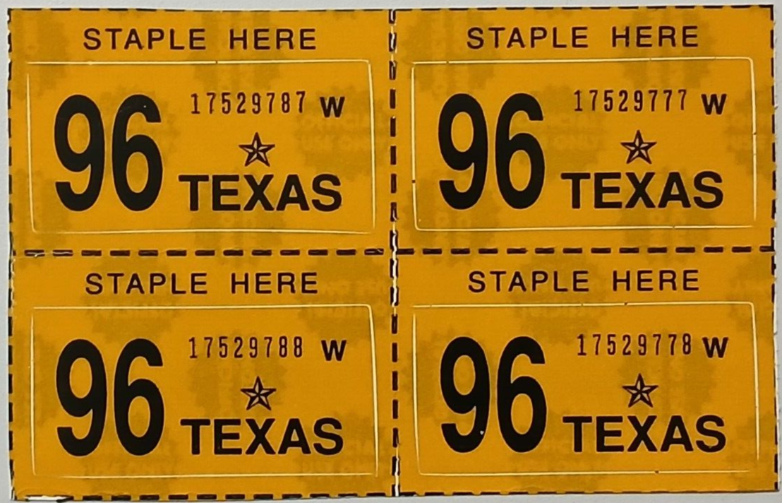 🐾 1996 TEXAS "PASSENGER" LICENSE PLATE RENEWAL STICKERS (LOT OF 4) NEW ...