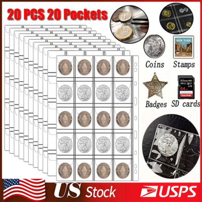 20 Sheets coin collection pages coin pocket pages with 400 pockets coin ...