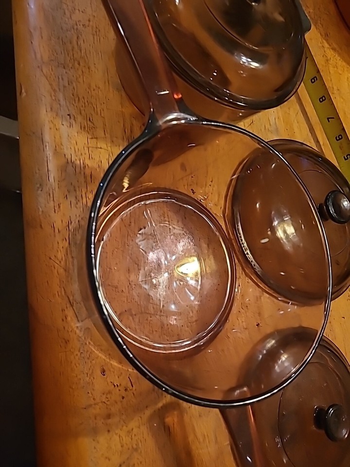 Vintage Visions Cookware Amber Glass Set Pans Lids 6pc Corningware ...