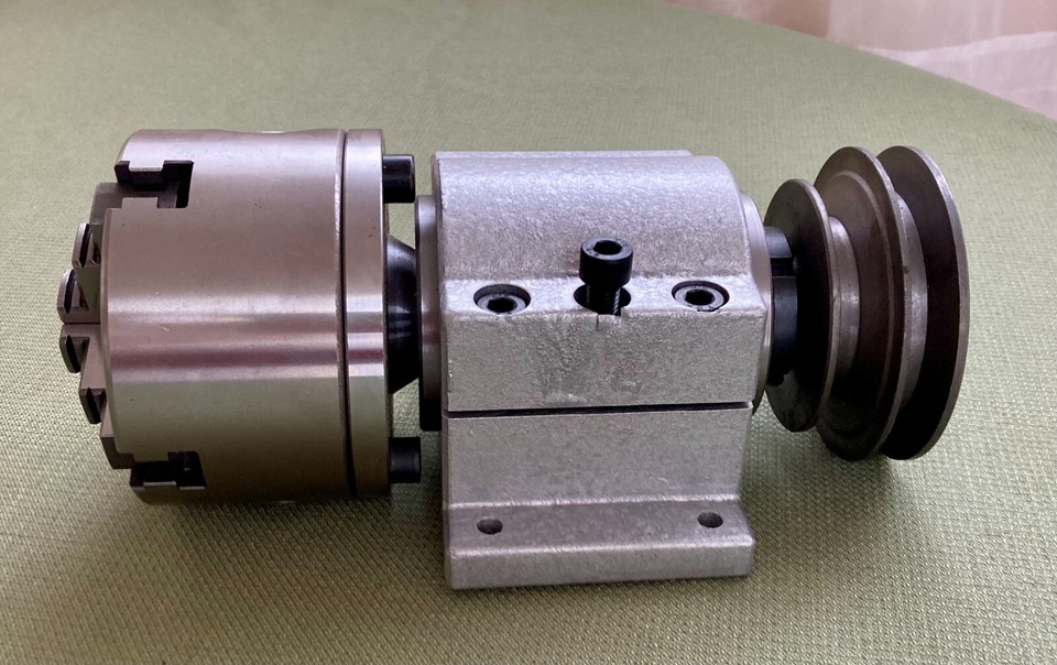 4" Lathe Headstock Assembly with 4-jaw self centering chuck and V-Belt ...