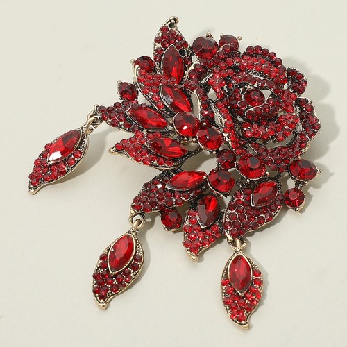 Vintage Red Crystal Rose Floral Brooch Pin Large Statement Flower ...