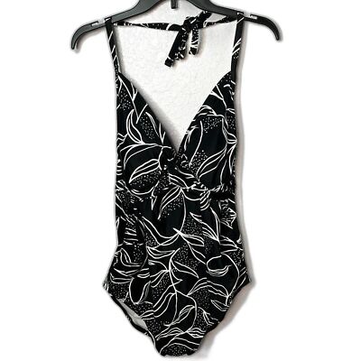 Isabel Maternity Black White Halter Floral Pattern Swimsuit Size D/DD ...