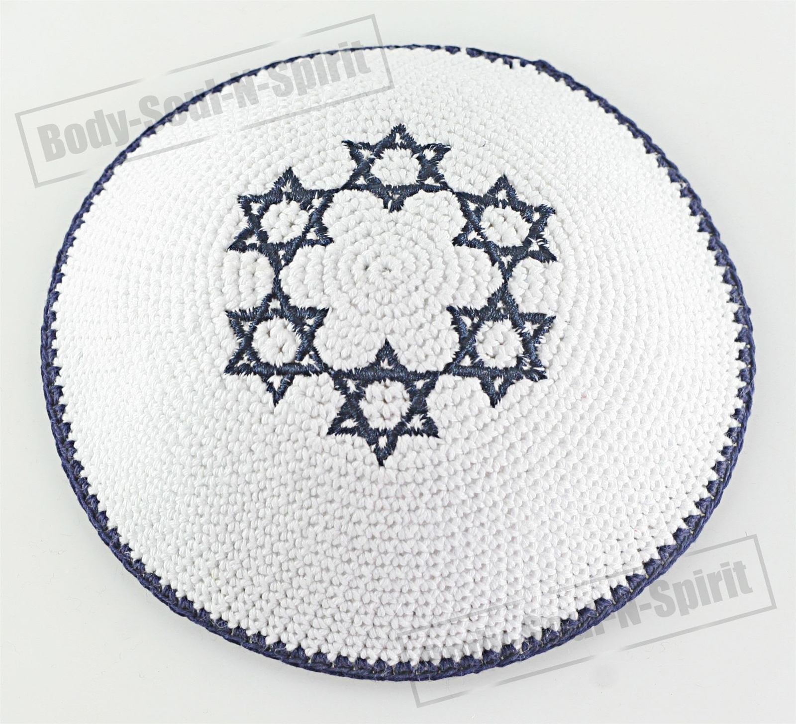 White Star of David Knitted Kippah Yarmulke Tribal Jewish Yamaka Kippa ...