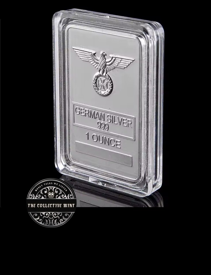 2~1 Oz German Silver~Iron Eagle & Cross~AG Alloy Bar In Case~NOT .999 ...