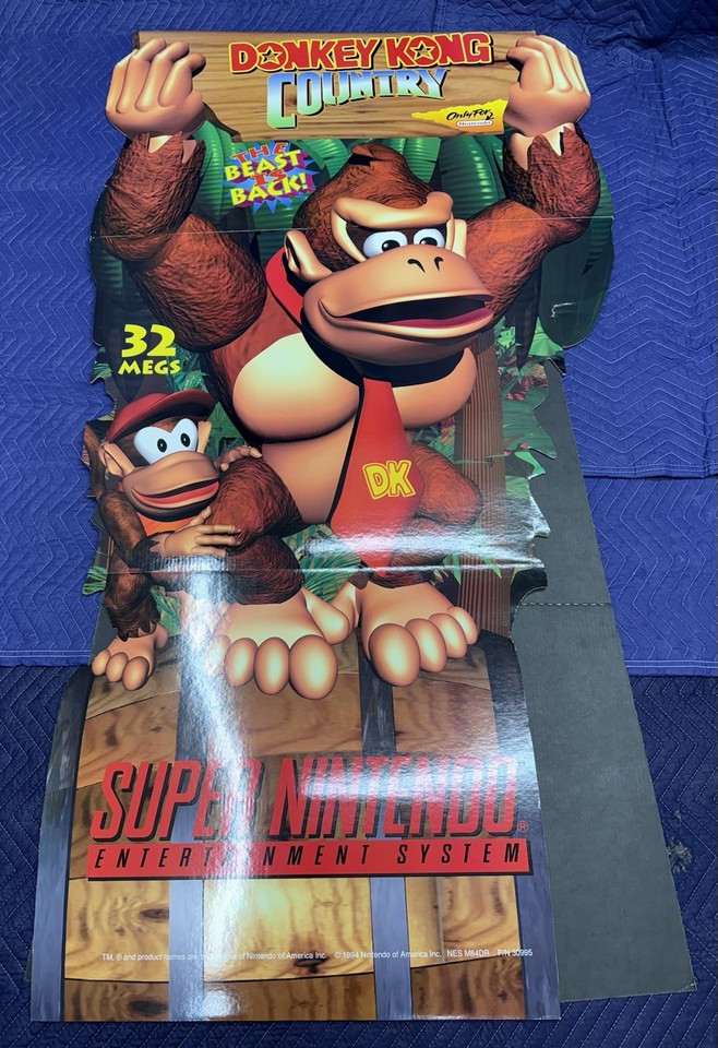 Large SNES Donkey Kong Country Store Display Promo Standee Sign | eBay