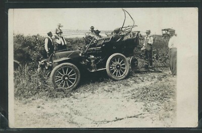 NE Nebraska RPPC c.1908 CAR ACCIDENT Stuck under Barbed Wire WHAT DO WE ...