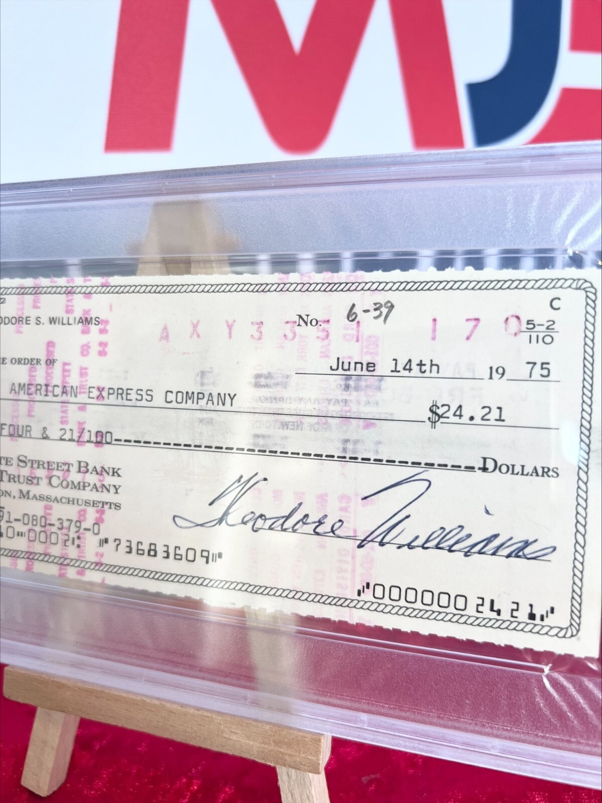 Theodore Ted Williams Signed 1975 Personal Bank Cheque PSA 9 State ...