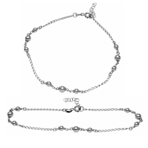 Sterling Silver Triple Bead Design Chain Anklet Bracelet | eBay