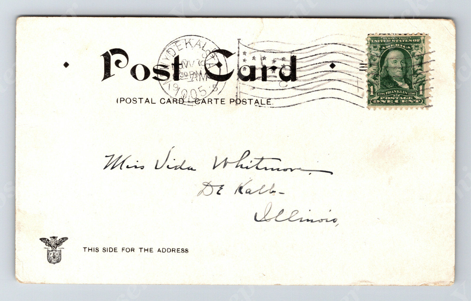 a9 Postcard 1905 Franz Huld Statue Liberty double postmark NY Illinois ...