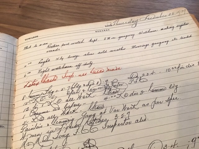 Deck Log Book for SS President Garfield 1939-1940, Sailing from Boston ...