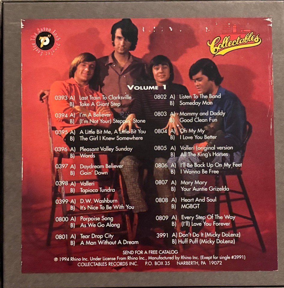 THE MONKEES 18 GREAT SINGLES 45 BOX SET OF 18 COLOR VINYL SINGLES ...