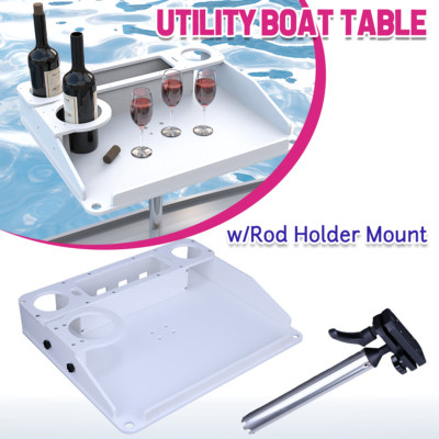 Utility Boat Table w/Rod Holder Mount Portable Boat Caddy Organizer ...
