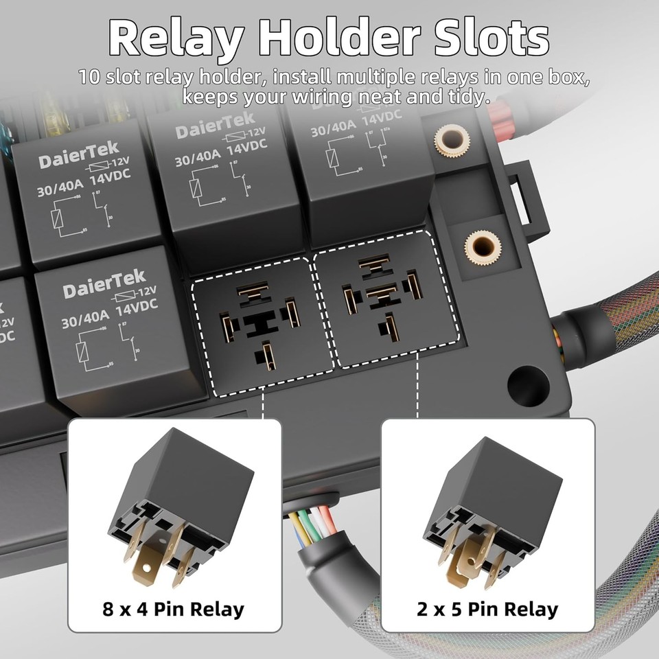 Relay Box 12V 10 Way Relay Block and 10 Way ATC/ATO Blade Fuse Panel ...