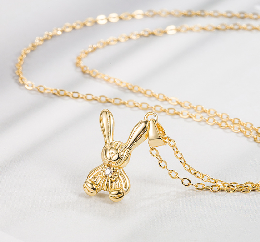 Titanium 14k Gold Plated Rabbit Bunny Pave Cubic Zirconia Pendant Chain ...